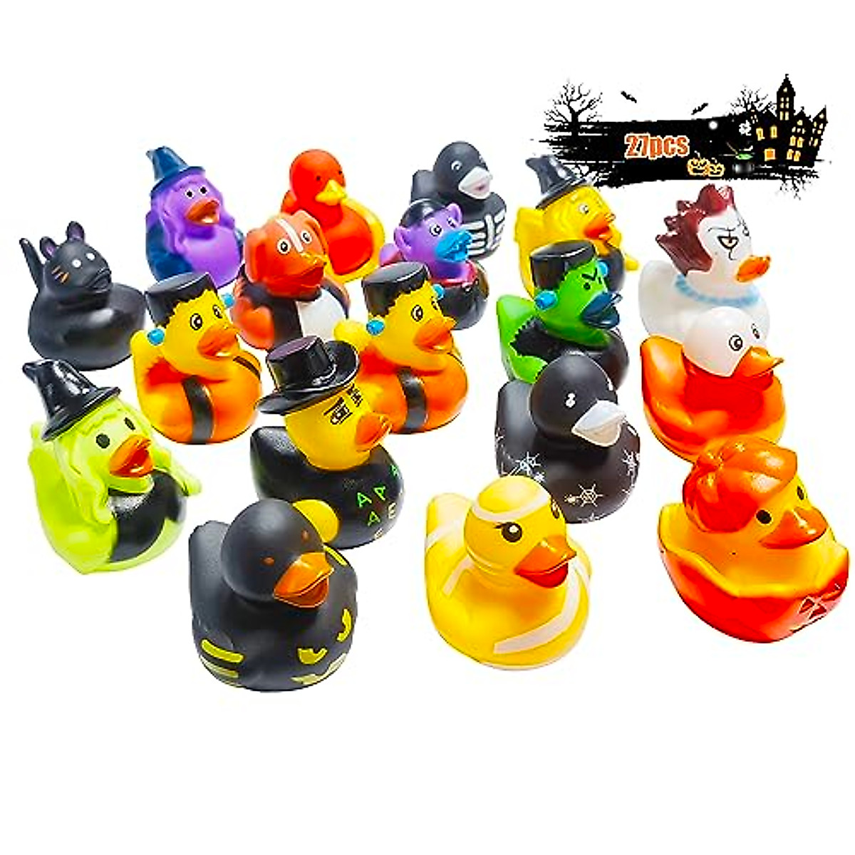 27 Pcs Halloween Party Favors Rubber Ducks,Baby Showers Accessories Jeep Bath Toys for Kids Halloween Decorations Trick or Treat Supplies Goodie Bag Fillers(Halloween)