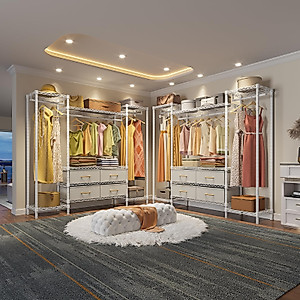 VIPEK V20 Wire Garment Rack Heavy Duty Clothes Rack, Metal Clothing Rack with 6 Shelves, 3 Hang Rods & 4 Fabric Drawers, Compact Freestanding Closet Wardrobe, 56.7" L x 14.6" W x 70.9" H, White