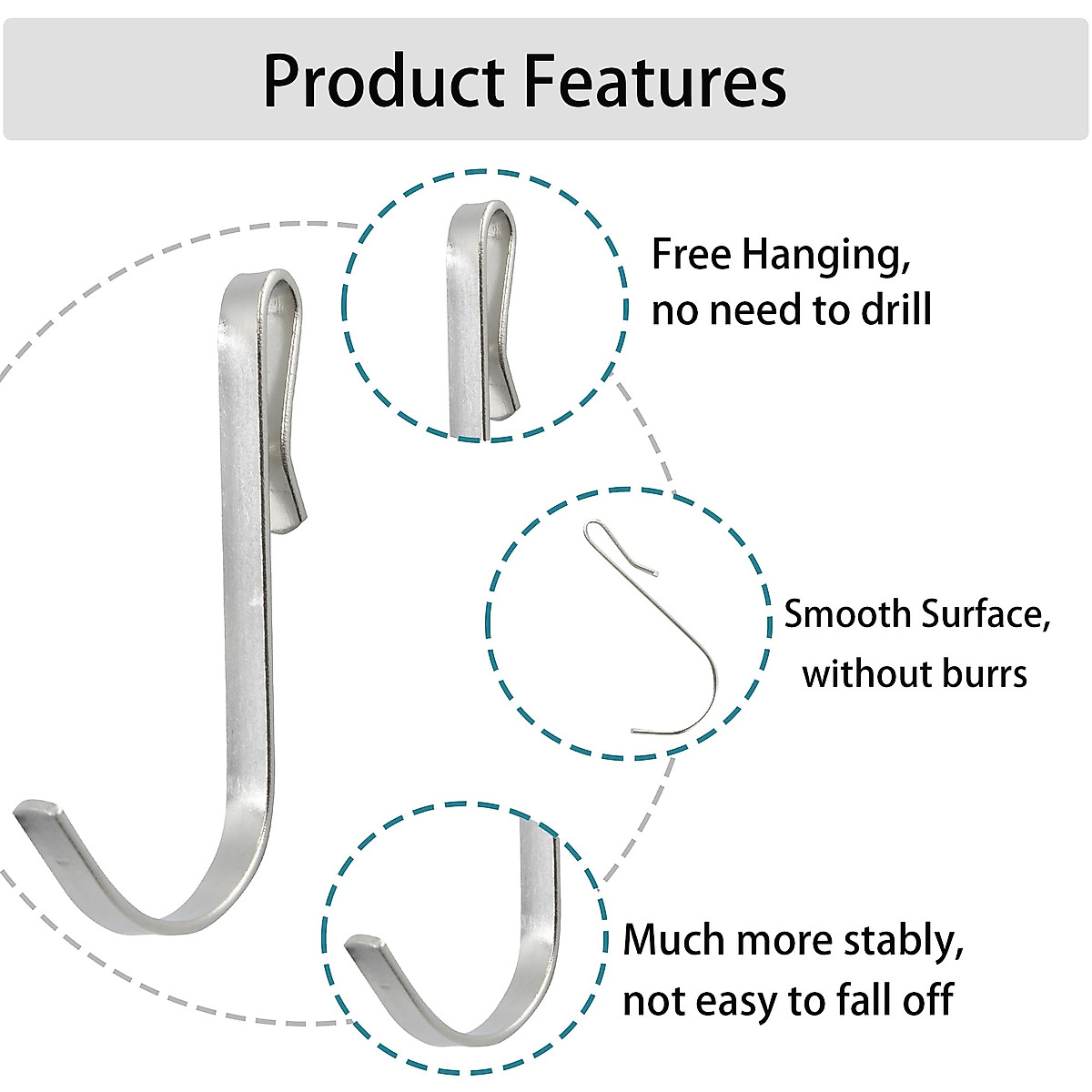 AUXBC 20Pcs J Shaped Hook Stainless Steel Hanger Hooks Clip-on Hook Wire Rack Hook Hanging Sink Grid Hook Shelf Hooks for Kitchen Bedroom Office, Silver