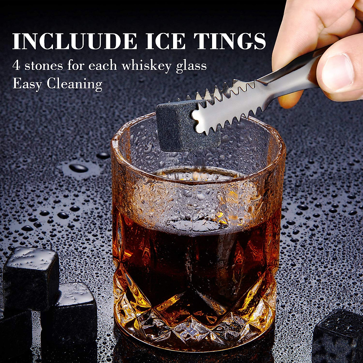 Whiskey Glasses Stones Gifts Set for Men, Pack of 2, 10 oz Scotch Bourbon Glasses, 8 Chilling Rocks and Wooden Box for Him, Boyfriend, Dad, Husband, Father, Groomsmen, Birthday, Anniversary