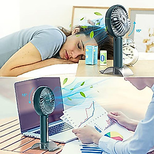 VKUSRA Handheld Fan, Mini Portable Fan, Small Personal Battery Operated Hand Held Fan with 4 Speeds, USB Rechargeable Eyelash Desk Fan with Base & Adjustable Angle for Office Outdoor Traveling-Green