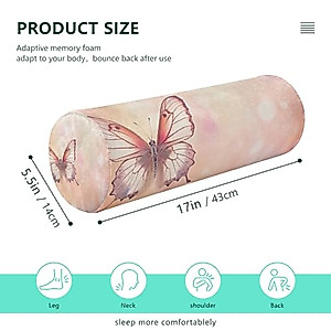 xigua Colorful Butterfly Neck Roll Pillow for Neck Relief with Removable Washable Cover - Memory Foam Round Cylinder Bolster, Ergonomically Designed for Head, Neck, Back, and Legs
