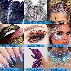 12 Colors Body Glitter Gel Kit, Super Long Lasting Holographic Chunky Glitter Gel Festival Party Makeup for Face, Body, Hair, Nail Art, Eyeshadow, 3Pcs Sponge Makeup Brush Include (Set A)