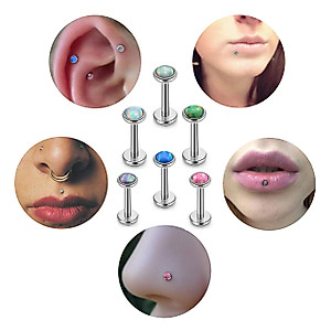 Jovivi 12pcs 16G Stainless Steel Created-Opal Monroe Labret Rings Lip Stud Tragus Cartilage Piercing Jewelry 8mm for Men Women