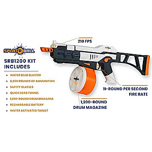 SplatRball SRB1200 Full Auto Rechargeable Battery Powered Water Bead Gel Ball Blaster Kit. Splatter Ball Gun.Electric Water Blaster able to Shoot 11 Rounds per Second!