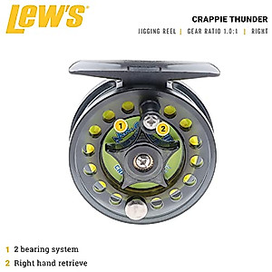 Lew's Crappie Thunder Jigging Fishing Reel, 2 Bearing System, Right-Hand Retrieve, Crappie Thunder Green