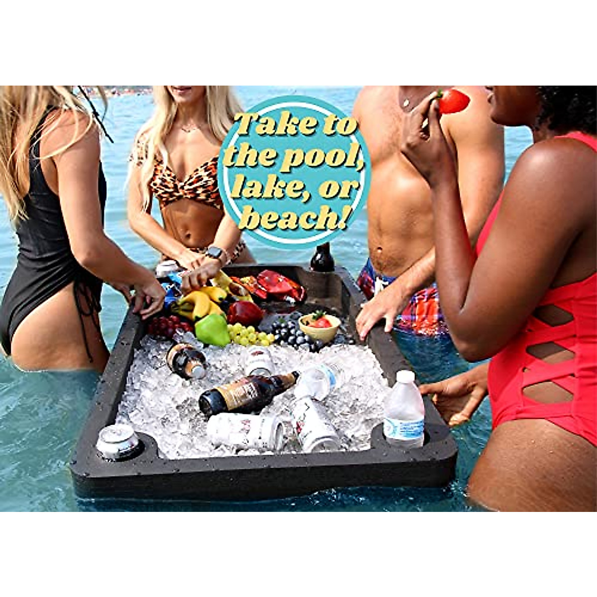 Polar Whale Large Floating Bar Table Serving Buffet Tray Drink Holders Swimming Pool Beach Party Float Breakfast Lounge Refreshment Durable Black Foam UV Resistant with Cup Holders 24 x 24 Inches