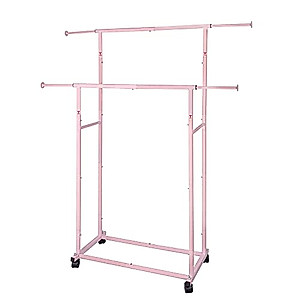 Fishat Horizontal and Vertical Pink Double Rod Garment Rack