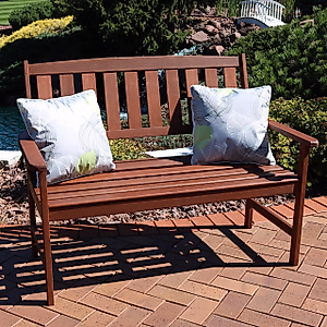 Sunnydaze Solid Meranti Wood 2-Seat Outdoor Garden Bench with Rustic Teak Oil Finish