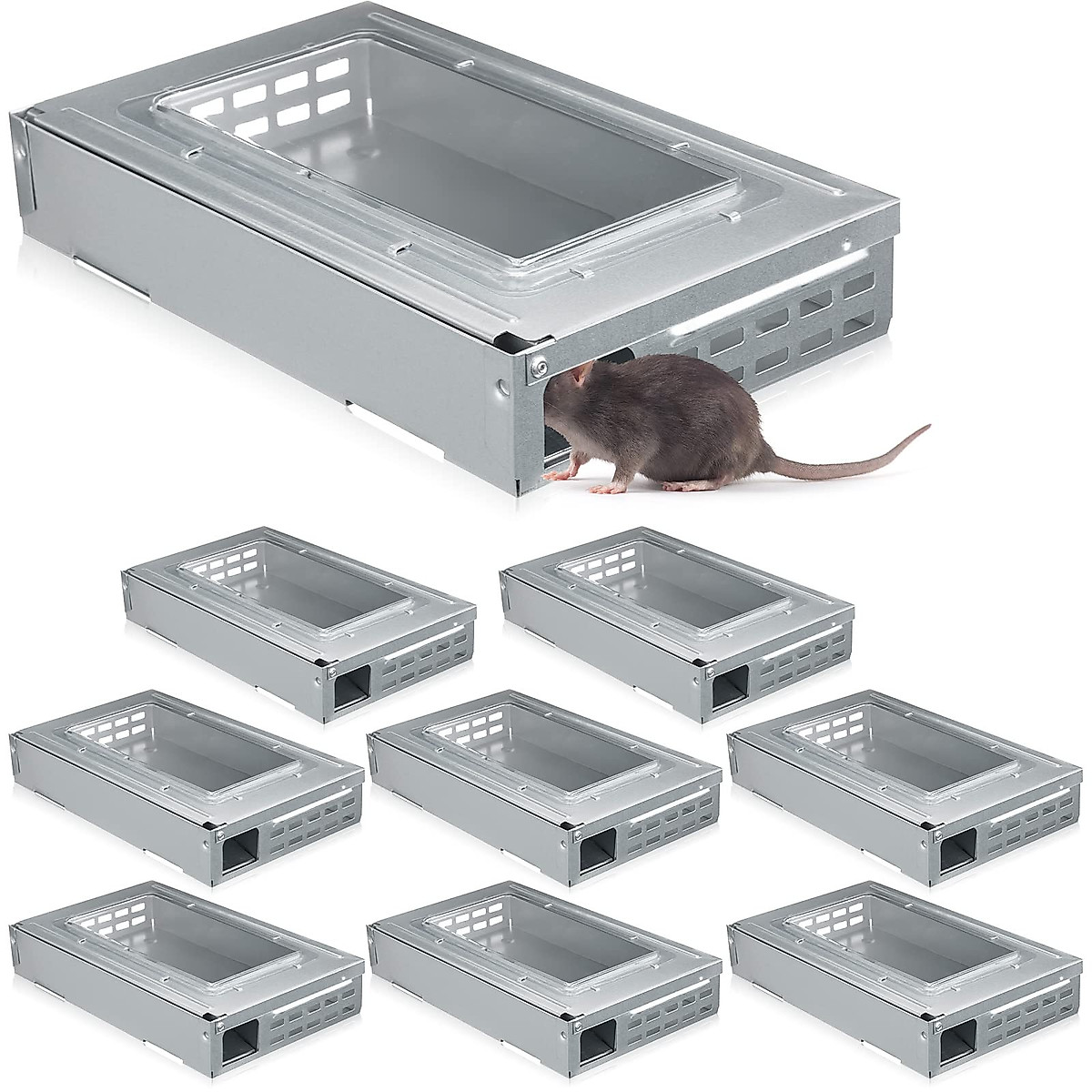 Qualirey 8 Pack Multi Catch Mouse Trap Clear Top Humanized Mouse Trap Rodent Mouse Trap for Indoor Outdoor Rat Control Pet and Security (Silver)