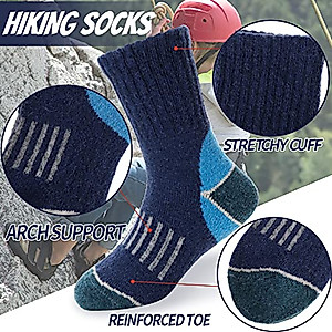 Kids Merino Wool Hiking Socks Boys Toddlers Girls Winter Thermal Thick Warm Boot Cushion Ski Snow Gift Socks Stocking Stuffers 6 Pairs (Color matching, 8-12 Y)