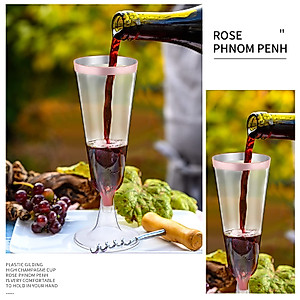 Thenshop 50 Pack Rose Gold Plastic Champagne Flutes 5.5 oz Elegant Clear Disposable Champagne Glasses Detachable Hard Toasting Glasses for Wedding Party Fancy Vino Cocktail Cups