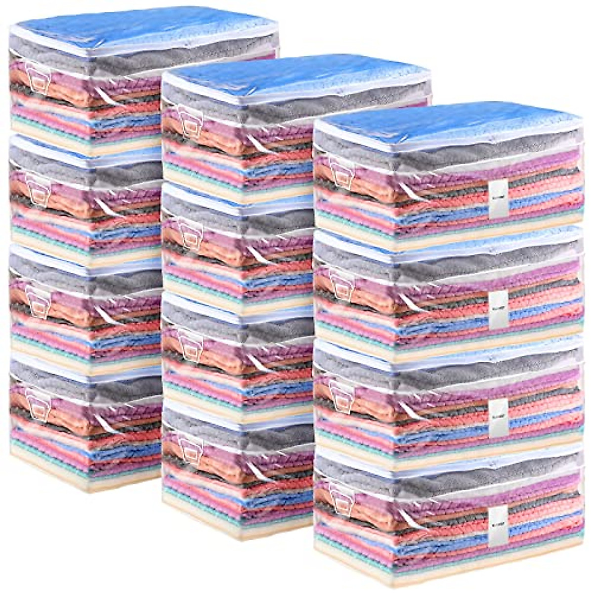 9 Pcs 80L Clear Storage Bags Clothing Storage Cubes Organizer Blanket Storage Bags with Zipper and Handles Large Waterproof for Comforters, Blankets, Bedding, 26 x 16 x 12 Inch