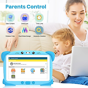 Kids Tablet 7IN Toddler Tablet for Kids, 32GB Tablet for Kids Toddler with Shockproof Case, Bluetooth, WiFi, Google, Netflix, YouTube, Parental Control, Kids App Pre-Installed (Blue)