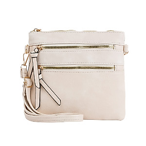 DELUXITY Essential Casual Functional Multi Pocket Double Zipper Crossbody Purse Bag for Women (Dark Taupe)