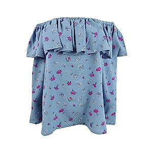 Jill Jill Stuart Womens Floral Print Off-The-Shoulder Pullover Top Blue M