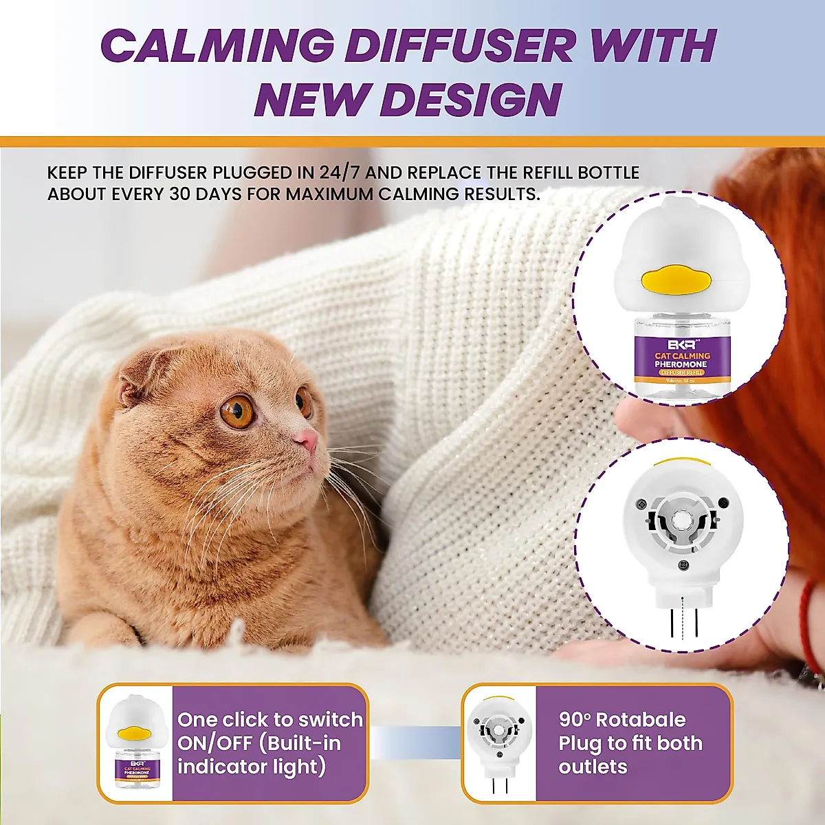 BKRMART Cat Pheromones Calming Diffuser 5 in 1 Therapet Md Cat Diffuser for All Cats, 1 Pheromone Cat Calming Diffuser & 4 Refills