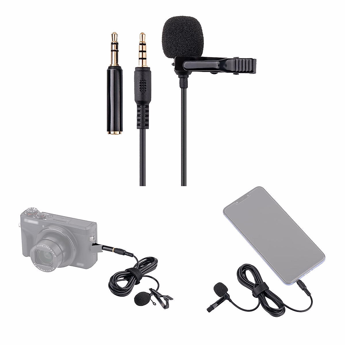 Lapel Lavalier Microphone Clip-on Lav Mic for Sony A7C II ZV-1 II ZV1 ZV-1F RX100 VII A6700 A6600 A6300 A6100 A7IV A7 III II A7S Canon G7X III M50 R50 R100 R RP Nikon Z6 Z7 II Z30 Z50 & More Cameras