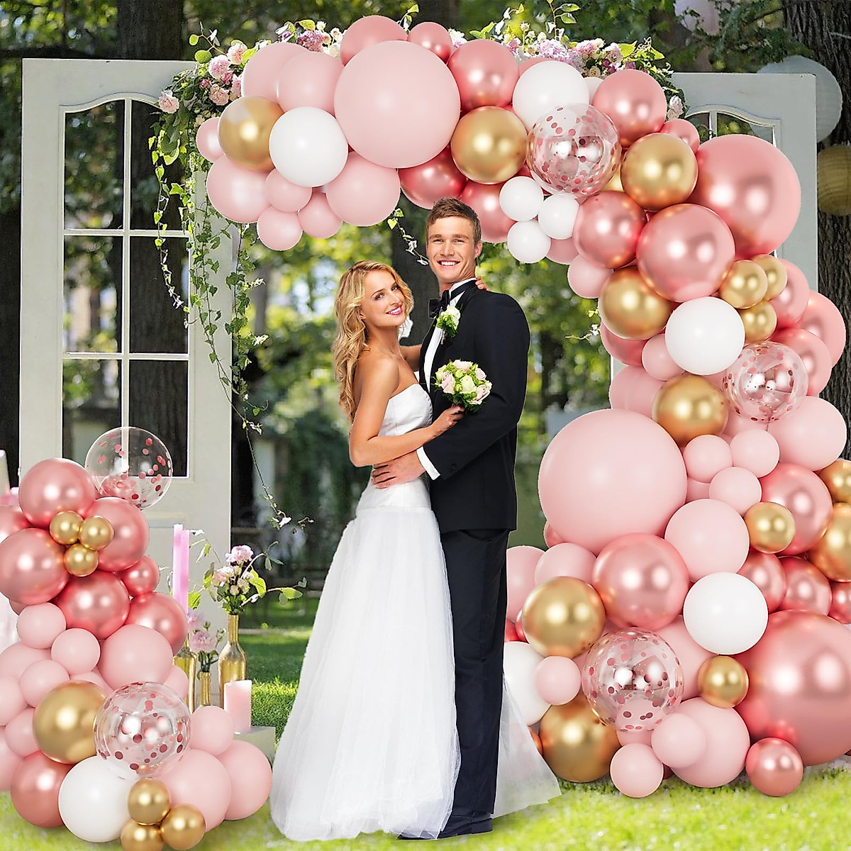 Grcypa Rose Gold Balloon Garland Arch Kit with Pink Rose Gold Balloons White Gold Confetti Balloons for Birthday Bridal Wedding Girl Baby Shower Graduation Anniversary Bachelorette Party Decorations