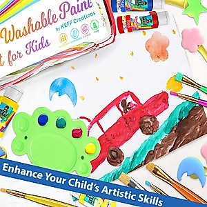 KEFF Kids and Toddler Paint Set - 33 Piece Painting Set for Toddlers with Non Toxic Washable Tempera Finger Paint, Brushes, Palette, Apron, Paper Pad & More Art Supplies Kit for All Ages