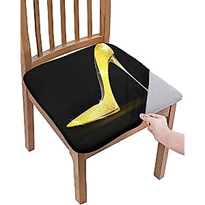 PRINT PICTURE ARTHOME Chair Covers for Dining Room Set of 6, Removable Washable Office Chair Cover, Golden Glitter High Heels Chair Cushion Covers for Bar Stool Kitchen 13.4"-18"