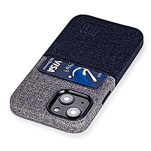 Dockem Wallet Case for iPhone 13 Mini with Built-in Metal Plate for Magnetic Mounting & 1 Lay-Flat Credit Card Holder Pockets Luxe M1, Canvas Style Synthetic Leather (5.4" iPhone 13 Mini, Black/Grey)
