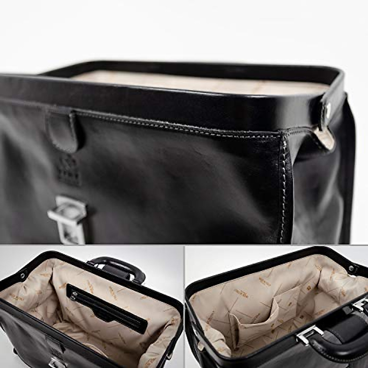 Time Resistance Leather Doctor Bag Medical Satchel Unisex Black