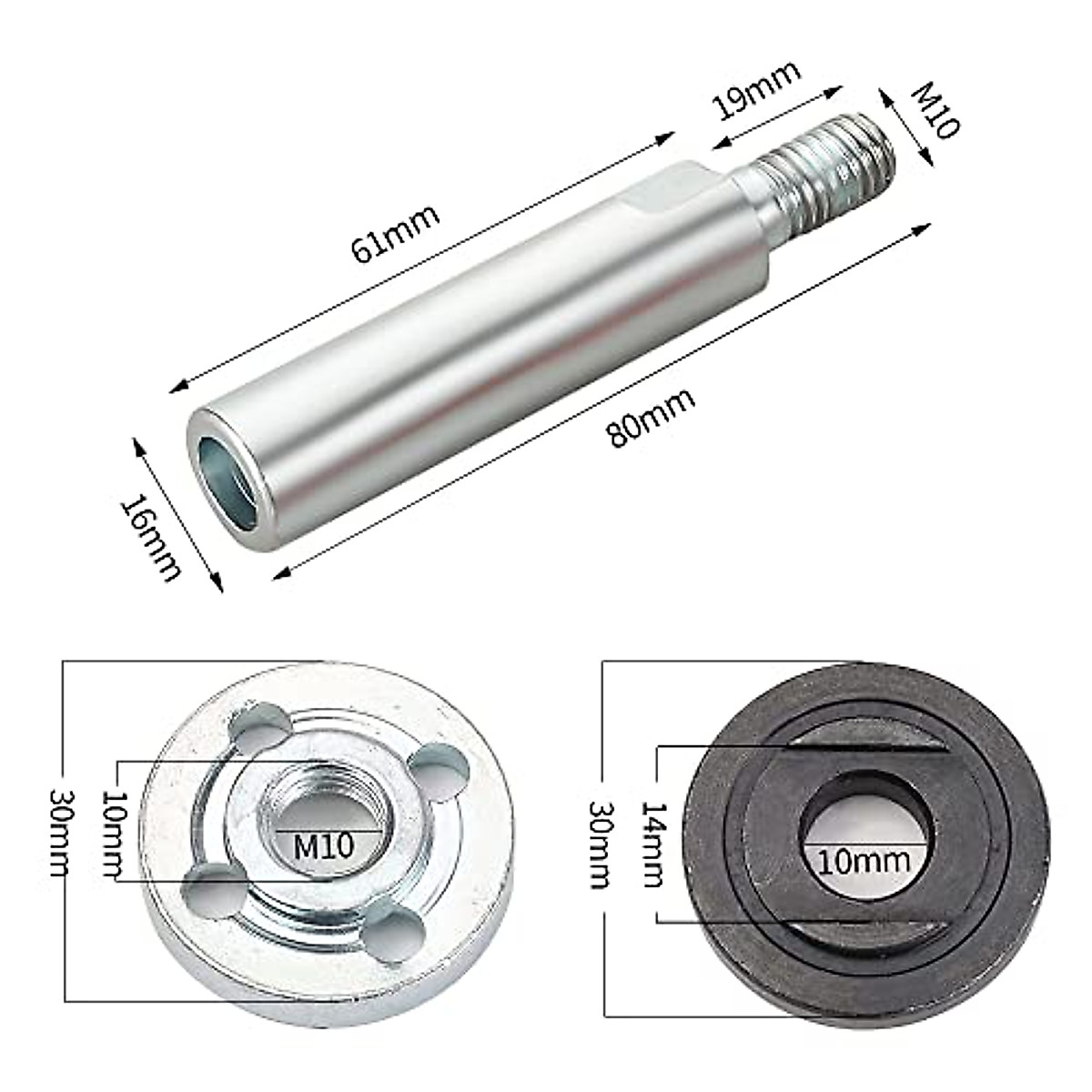 Grinder Extension Shaft, 3pcs Angle Grinder Extension Connecting Rod, Thread Rotary Extension Shaft Set, Angle Grinder Extender Lengthen Rod for 3/8" (Metric M10) Thread Arbor