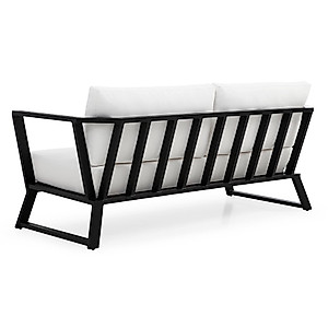 ZURI Modern Outdoor Patio Nadie Stainless Steel Sofa with Quick Drying Cushion - Black/White