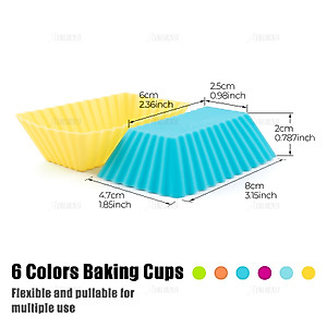 AUEAR, Silicone Mini Reusable Muffin Baking Cup Small Cupcake Holders Random Color Silicone Cupcake Liners Pastry Dessert Cups (24 Pack, Rectangle Cups)