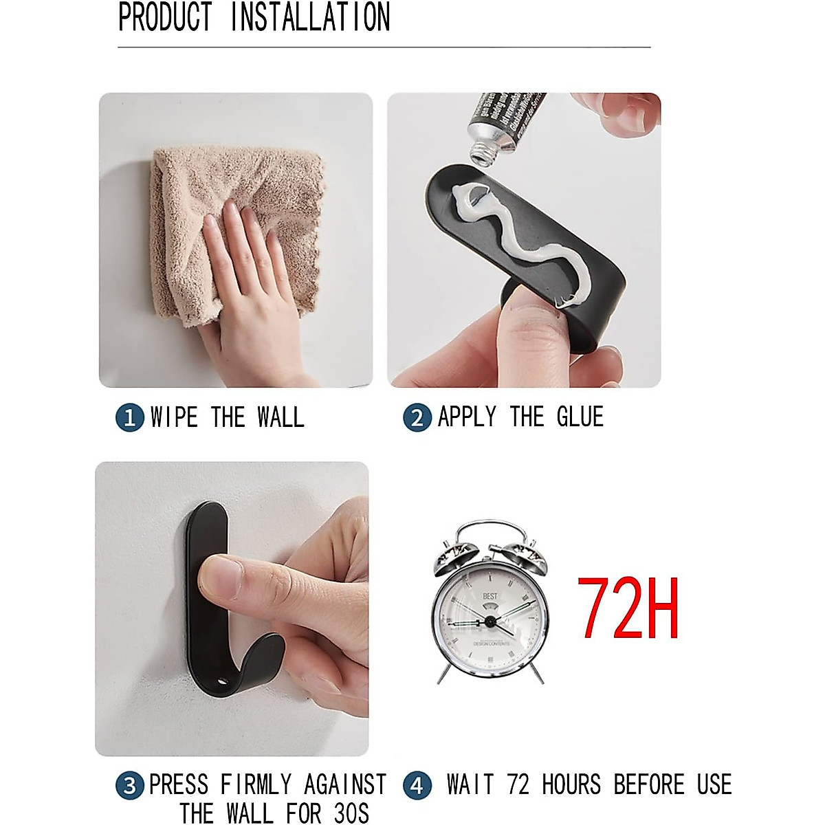 AFKSMILE 12 Pcs Versatile Adhesive J Hooks Set - Heavy Duty Stainless Steel, 40 Lbs Capacity, Hook for Towels, Hats, Coats, Backpacks and More, Waterproof, Decorative Wall Hooks for Home and Office