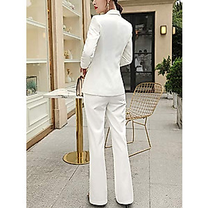 SUSIELADY Women's Blazer Suits Two Piece Solid Work Pant Suit for Women Business Office Lady Suits Sets (Bl01-white, Medium)