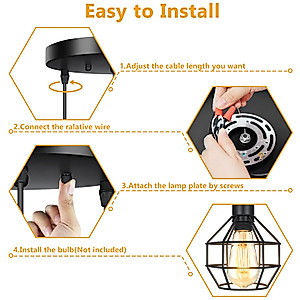 FadimiKoo Farmhouse 3-Light Pendant Light Fixtures, Adjustable Industrial Hanging Pendant Lighting for Kitchen Island, Vintage Black Metal Cage Pendant Ceiling Lamp for Dining Room Bedroom