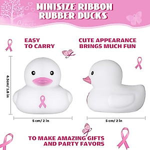 Libima 2 Inch Breast Cancer Awareness Rubber Ducks Bulk White Float Rubber Ducks Mini Rubber Ducks Bath Toy for Bath Baby Shower Birthday Gifts Breast Cancer Party Favors (48 Pcs)