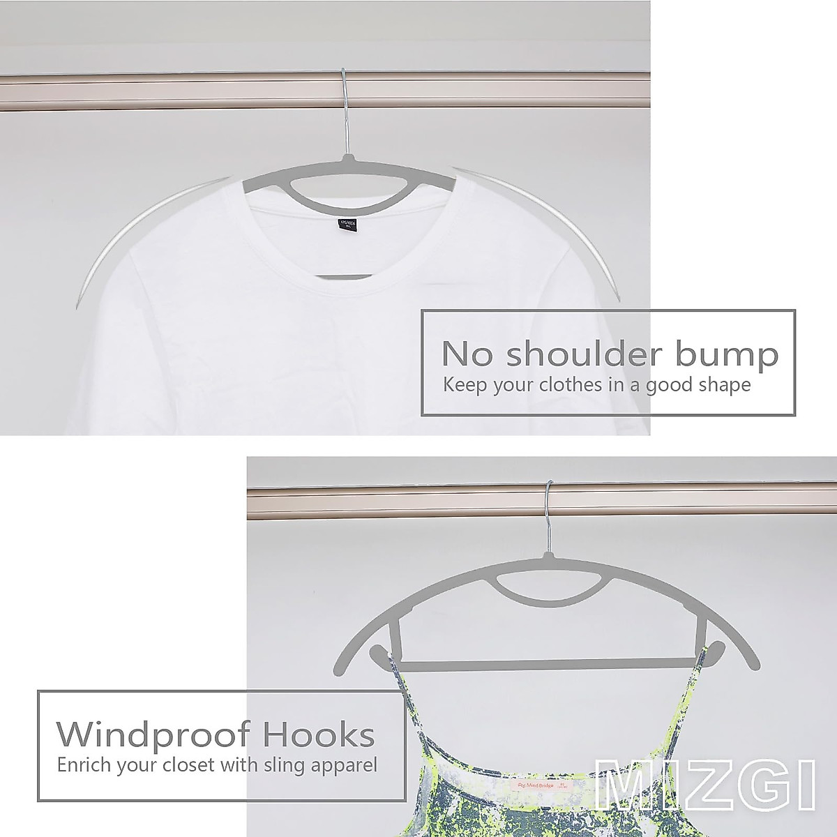 MIZGI Premium Velvet Hangers 50-Pack,No Shoulder Bump Hangers W/Tie Bar Ultra Thin Space Saving Non Slip Hangers Heavy Duty Felt Rounded Clothes Hangers for Sweaters,Coat,Jackets,Pants,Shirts