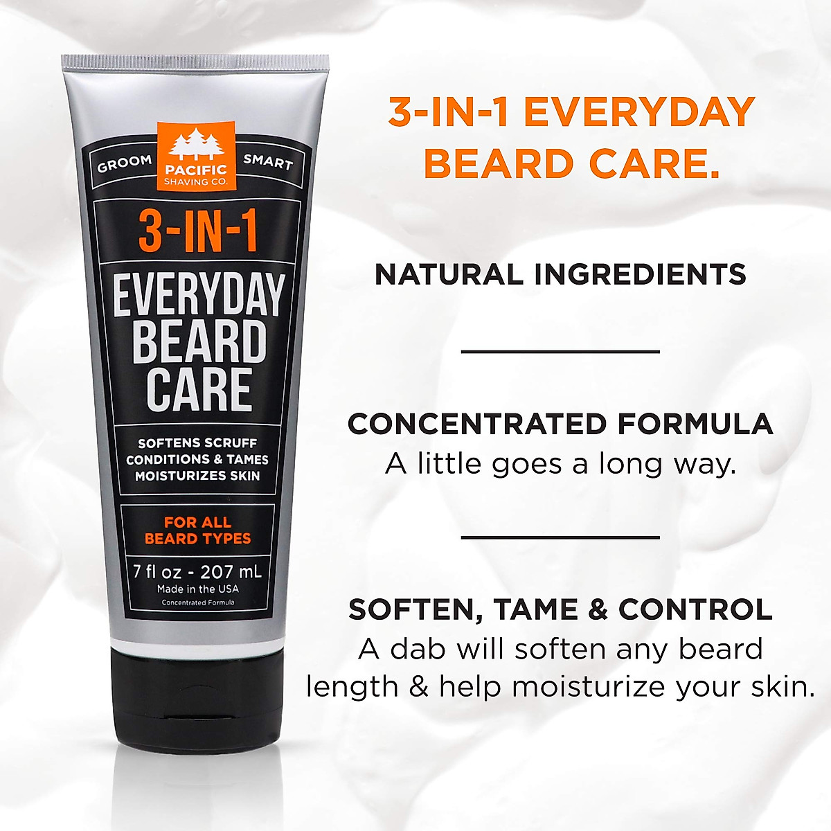 Pacific Shaving Company 3-in-1 Beard Care - Ultra-Concentrated Formula Softens Scruff, Conditions, Tames, and Moisturizes Skin for Any Beard Length - Clean Beard Grooming Products 7 Fl Oz (Pack of 2)