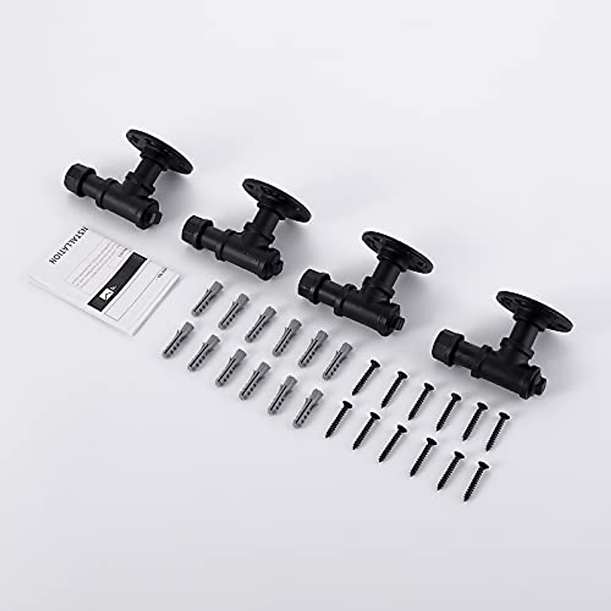 KES Industrial Pipe Black Towel Hook, Bathroom Coat Hook Wall Mounted, Robe Hook Heavy Duty for Hanging Coat Iron 4 Pack, BRH500-BK-P4