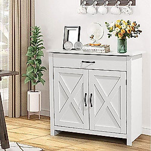 AVAWING Kitchen Sideboard Buffet Cabinet, Modern Farmhouse Kitchen Storage Cabinet with Drawer and Adjustable Shelf, Coffee Bar Cabinet for Kitchen, Dining Room, Bathroom, Entryway, White