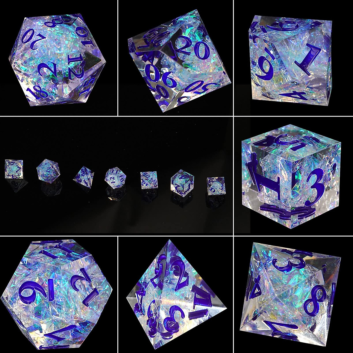 YEMOVAN Resin DND Dice Set RPG Sharp Edge Dice Handcrafted Polished Polyhedral Game Dice for Dungeons and Dragons 7PC