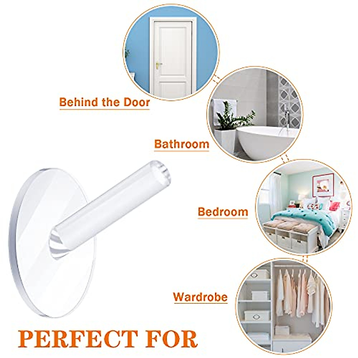 Queekay 6 Pieces Wall Mounted Hat Hooks Acrylic Coat Hooks Clear Hat Rack Robe Hook Adhesive Hooks for Bathroom Kitchen Hat Clothes Towels and More, 9 lb Max