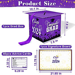 Graduation Decorations Class of 2024, Original Graduation Cap Shaped Card Box with Tassel, 60 PCS Grad Advice Cards and Guest Signature Board, Card Box for Graduation Party 2024, Graduation Box