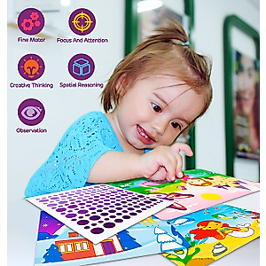 Dot Sticker Art Kit for Kids - DIY Dot it Art Activity - Sticker Book for Toddlers - Princess,Unicorn,and More - Cryptofocus Sticker Kit - Mess-Free Fun Kids Stickers - Perfect Gifts for Ages 3 to 7