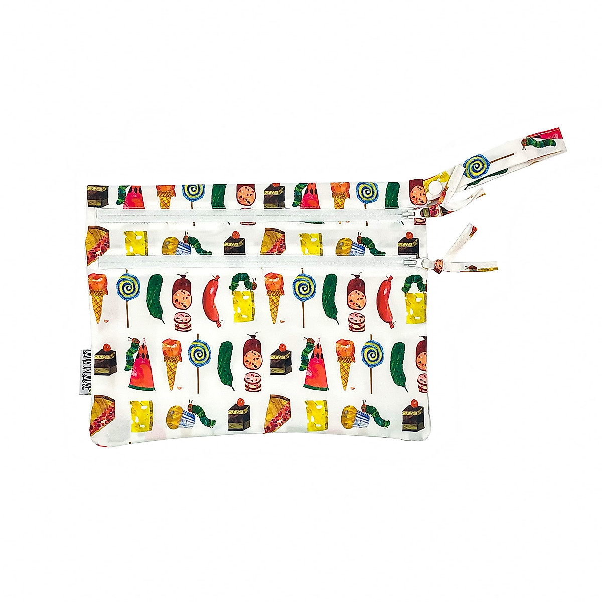 BapronBaby Eric Carle Food Parade Wet Dry Bag - Waterproof Two Zipper Pockets - Reusable for Mealtime, Diapers, Stroller, Snacks, Swimsuits - Machine Washable - 11" x 9"