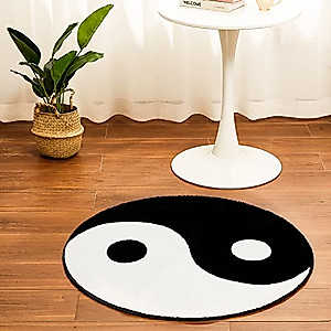 Fabbay Ying Yang Accent Rug Yin Yang Rug Circular Floor Rug Living Room Round Rugs for Bedroom Black and White Washable Rug for Home Bathroom Kitchen Supplies, 35 Inches