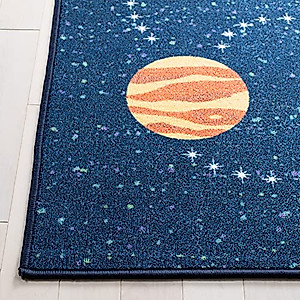 Safavieh Kids Playhouse Collection Machine Washable Slip Resistant 5'5" x 7'7" Navy/Gold KPH253N Outer Space Sun Playroom Nursery Bedroom Area Rug