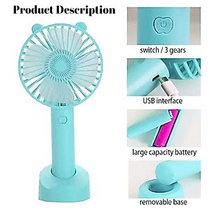 Mini handheld portable fan, 3 speeds, handheld fan, small portable fan, battery fan, usb fan portable rechargeable, lash fan, travel fan, phone fan, face fan(blue)