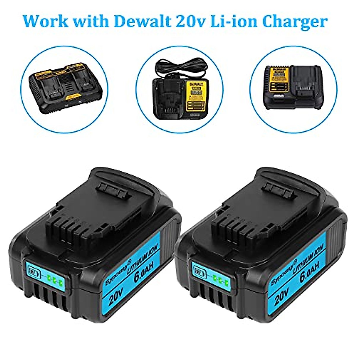 UADCA 2 Pack 6.0Ah 20 Volt Replacement Battery for Dewalt 20V Battery Compatible with Dewalt 20 Volt Max XR DCB205 DCB204 DCB206 DCB205-2 DCB200-2 DCB180 DCB200 DCD DCF DCG Cordless Power Tools