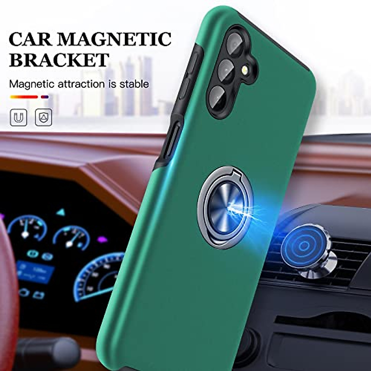 JAME for Samsung Galaxy A13 5G Case, Galaxy A13 5G Case with Screen Protector[2 Pcs], Slim Fit Shockproof Protective Case with Ring Kickstand [Magnetic Car Mount Feature] for Samsung A13 5G- Green