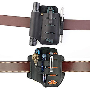 VIPERADE PJ13 + PJ15 EDC Organizer Leather Sheath for Multitools/Knives, AA Flashlights Folding Knives, Tactical pens