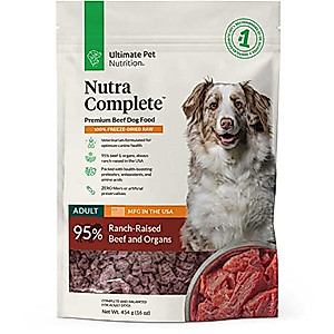 ULTIMATE PET NUTRITION Nutra Complete, 100% Freeze Dried Veterinarian Formulated Raw Dog Food with Antioxidants Prebiotics and Amino Acids, (Beef, 16 Ounce)